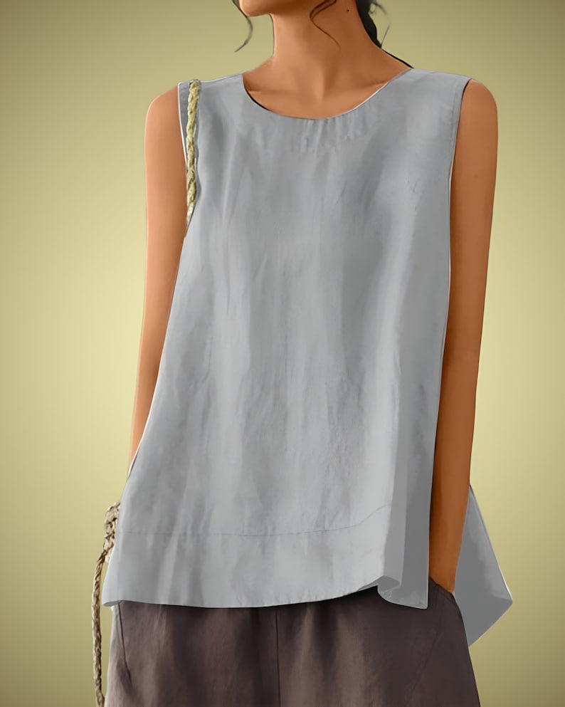 Linen Top,linen Blouse,linen Tank Top Round Neck, Linen Shirt ...