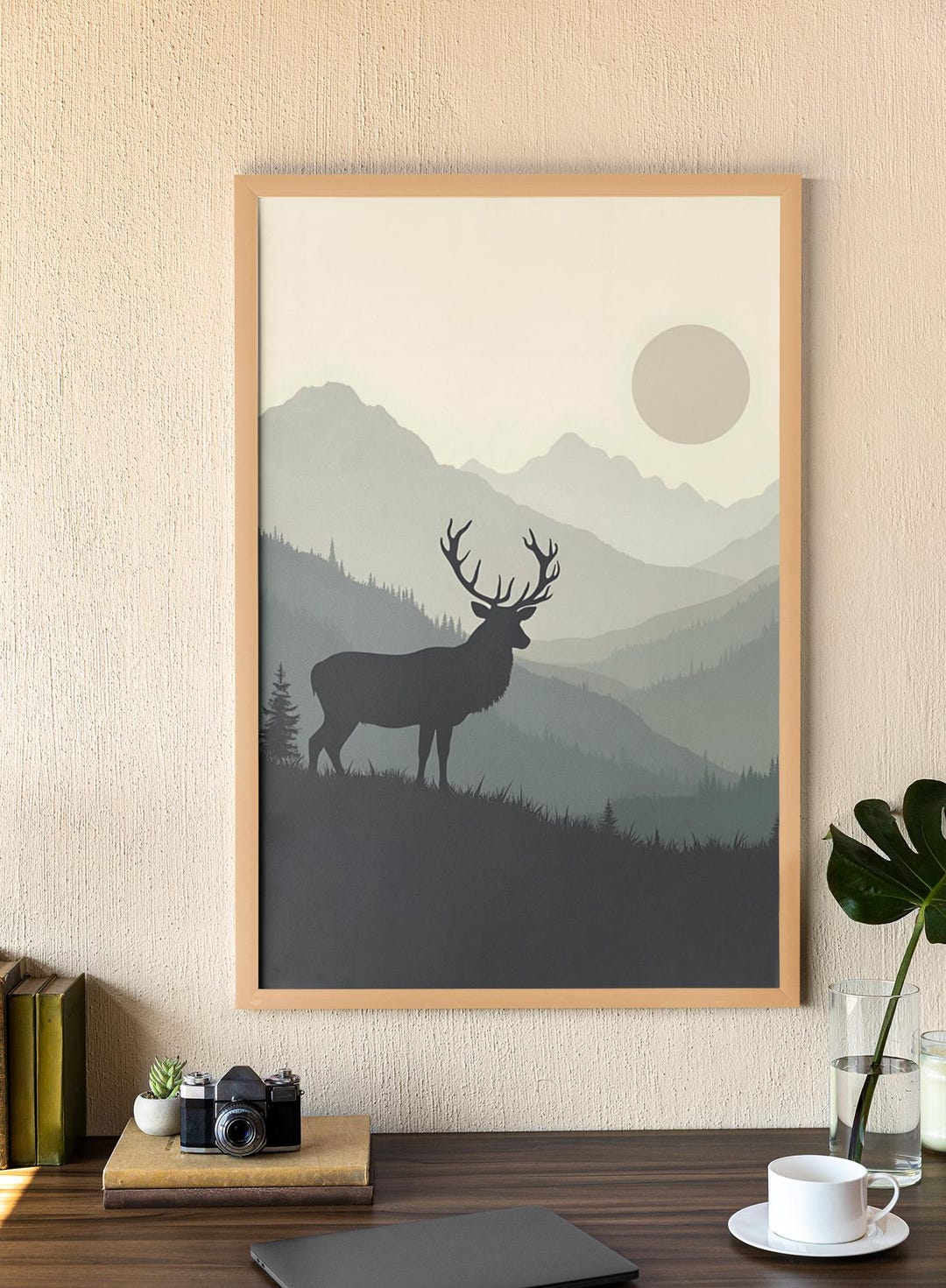 Deer in Misty Mountains Poster Print - Nature Wall Art | Instant ...