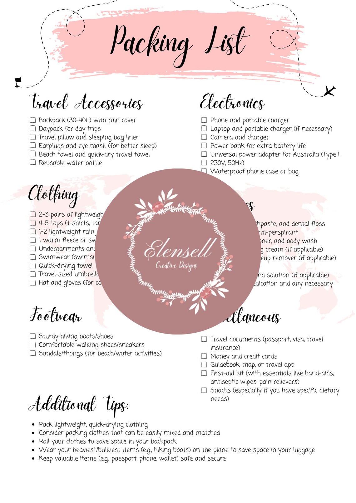 Editable Checklist and Packing List Australia - Etsy UK