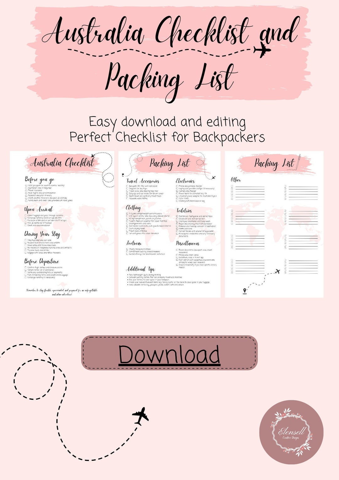Editable Checklist and Packing List Australia - Etsy UK