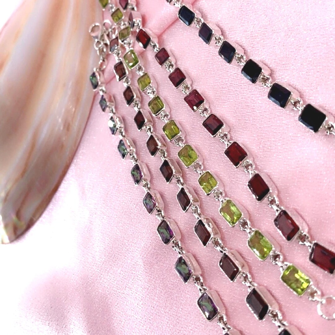 Square Gemstone Sterling Silver Bracelet: Tourmaline,smokyquartz,topaz ...