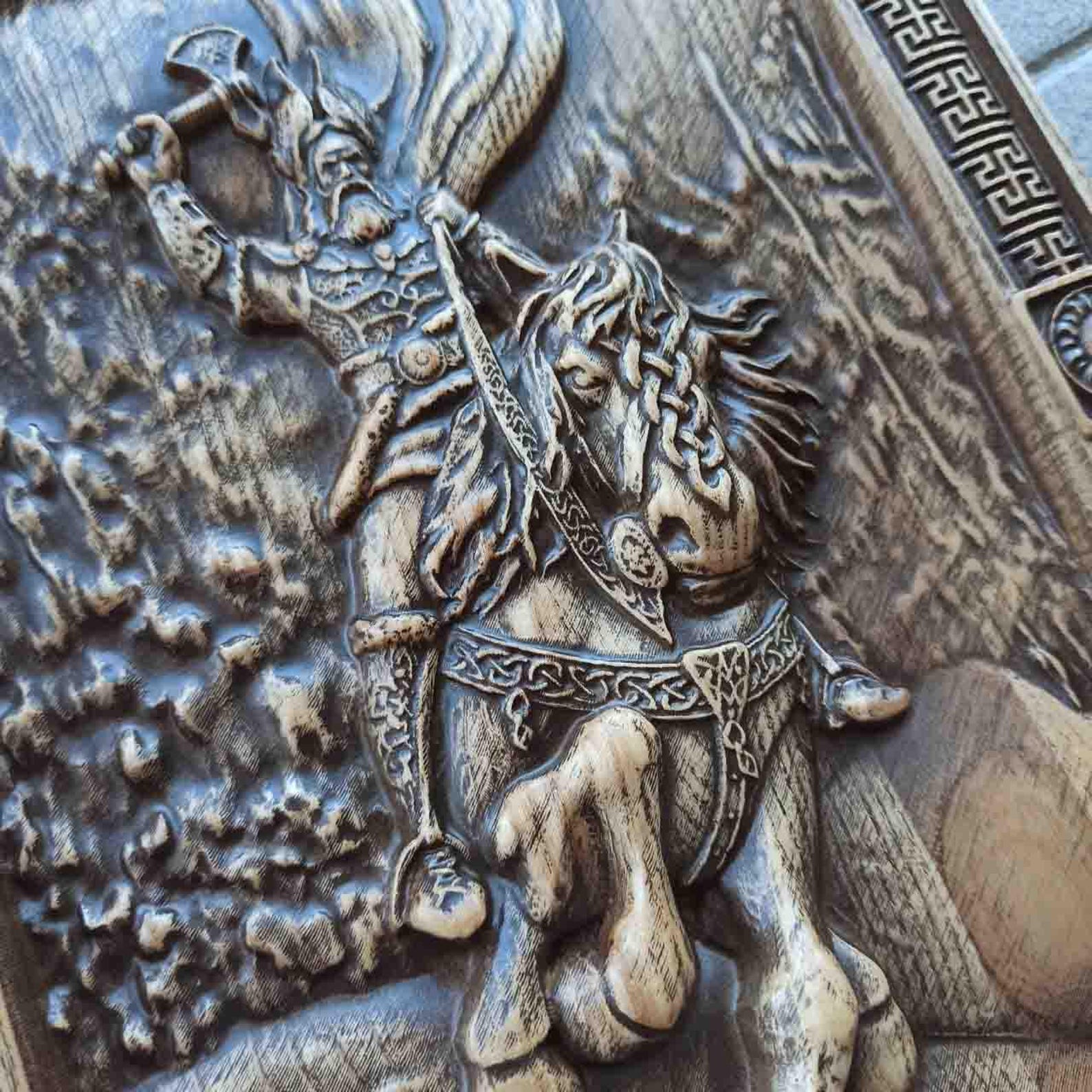 Perun Pagan God Carved Wood Panel Slavic Mythology Wooden Sculpture ...
