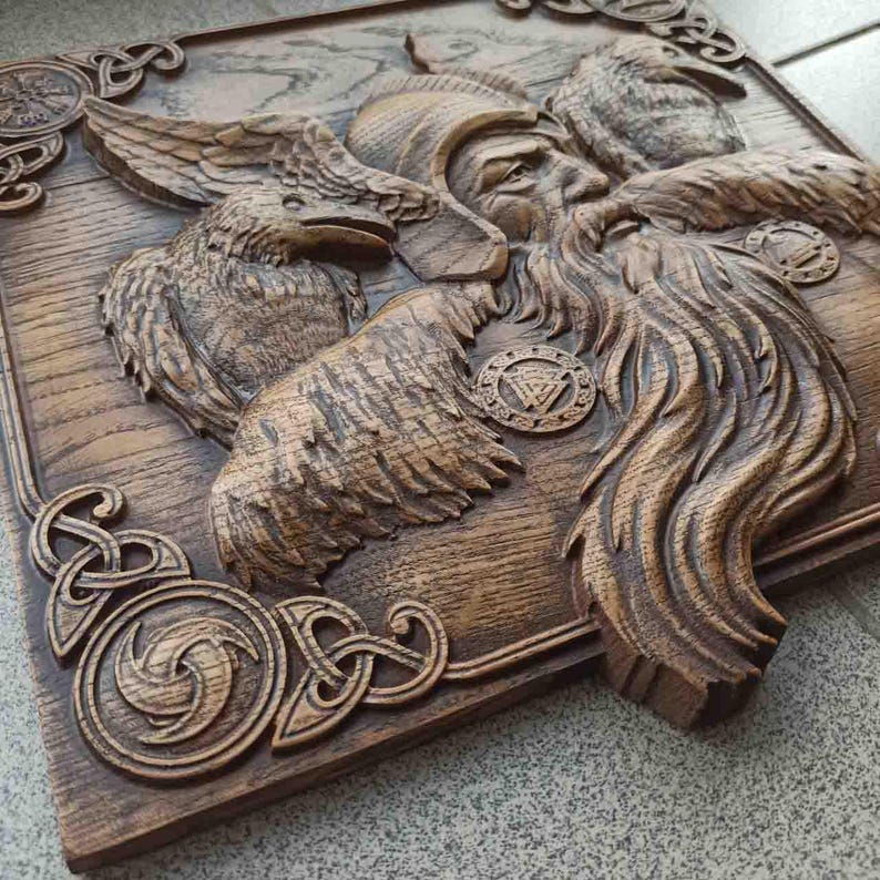 Odin With Crows Wood Panel Scandinavian God Wooden Carvings Norse ...
