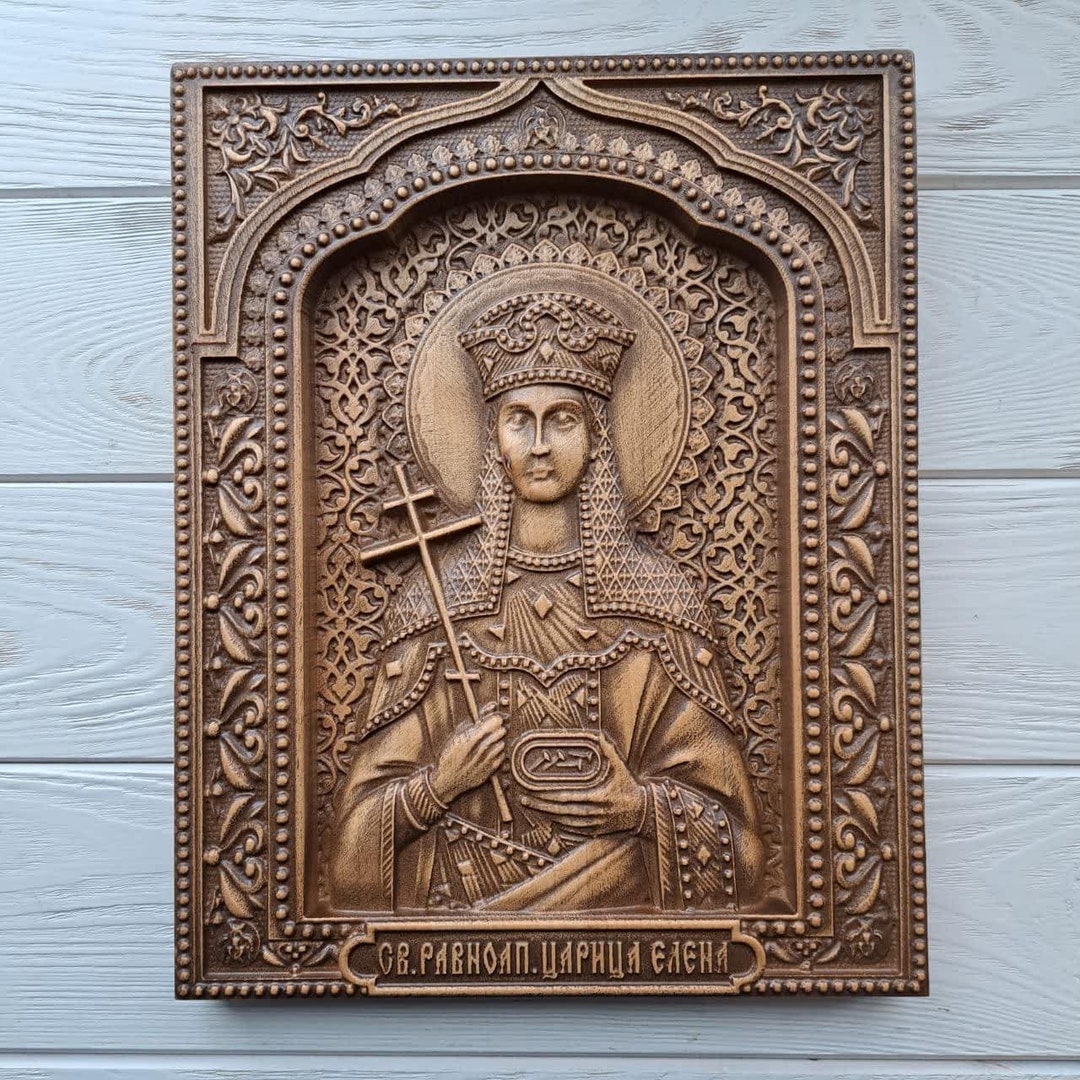 Hand Carved Saint Queen Helena Wooden Icon Wall Decor Hand Carved ...