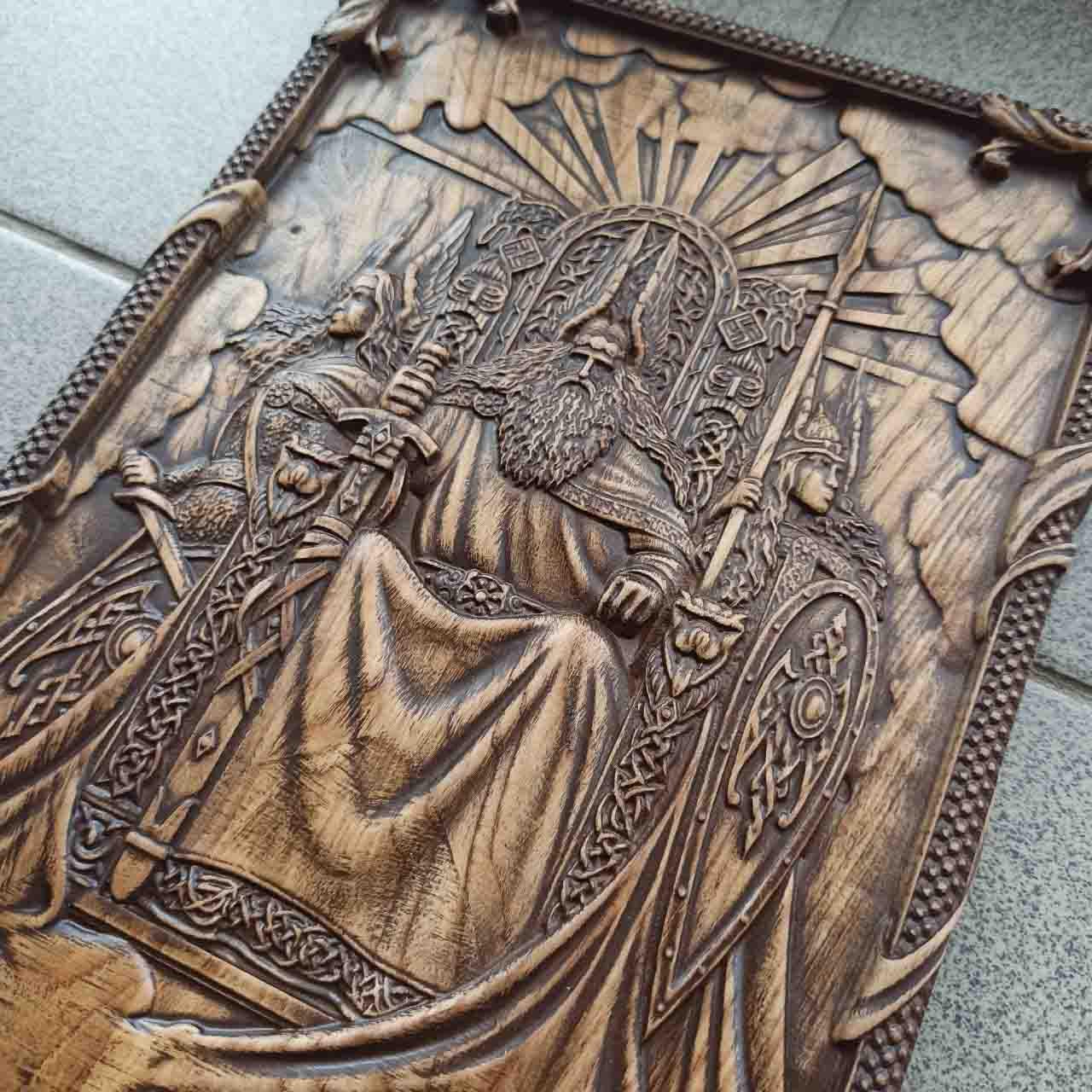 Rod Hand Carved Slavic God Wood Panel Carvings Wall Hanging Slavic ...