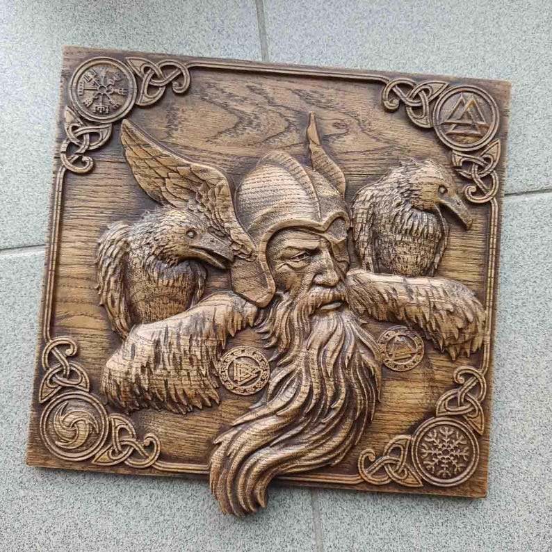 Odin With Crows Wood Panel Scandinavian God Wooden Carvings Norse ...