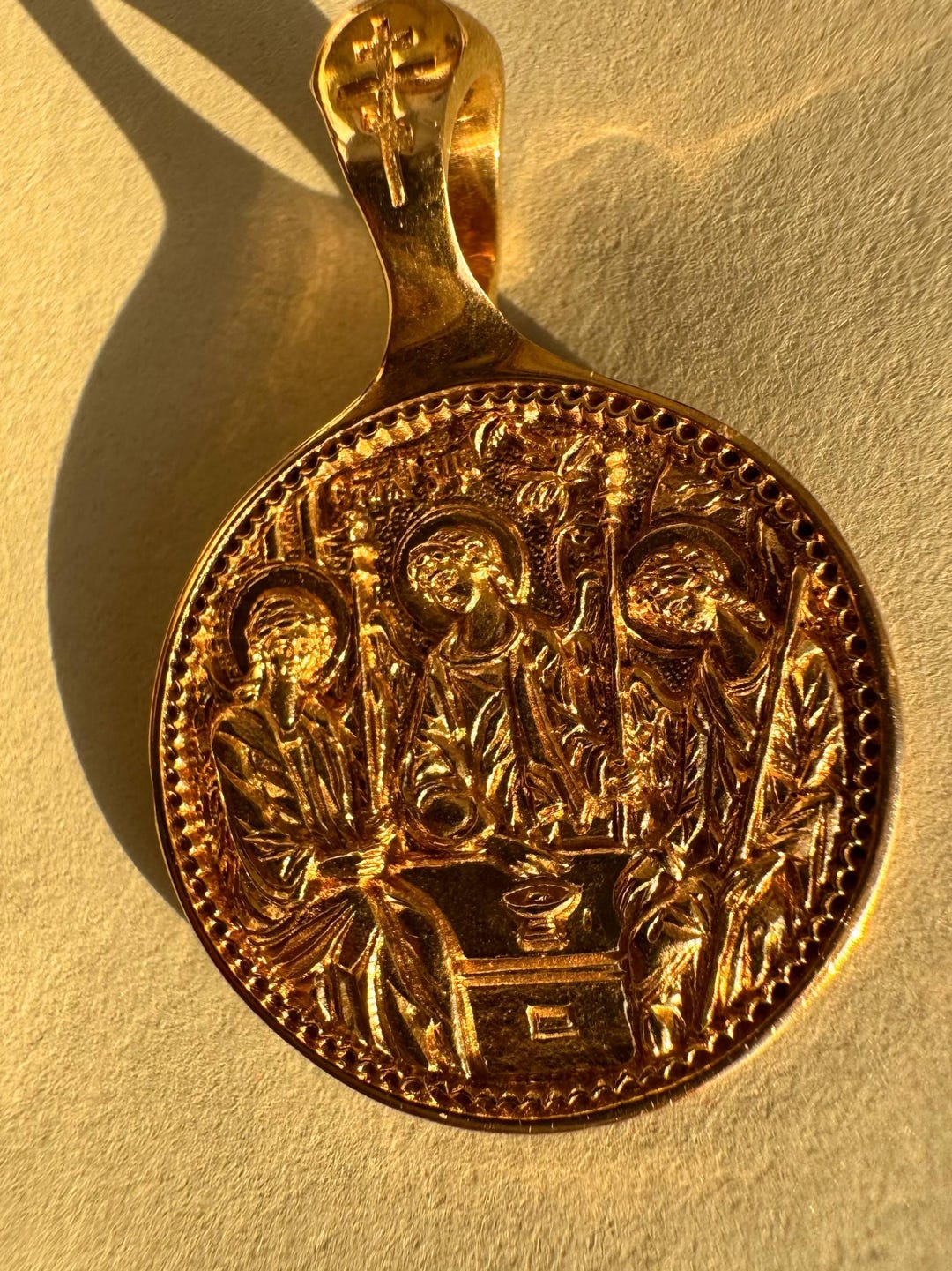 Holy Trinity Round Pendant Necklace, Silver & Gilded Orthodox Icon ...