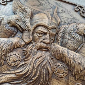 Odin With Crows Wood Panel Scandinavian God Wooden Carvings Norse ...