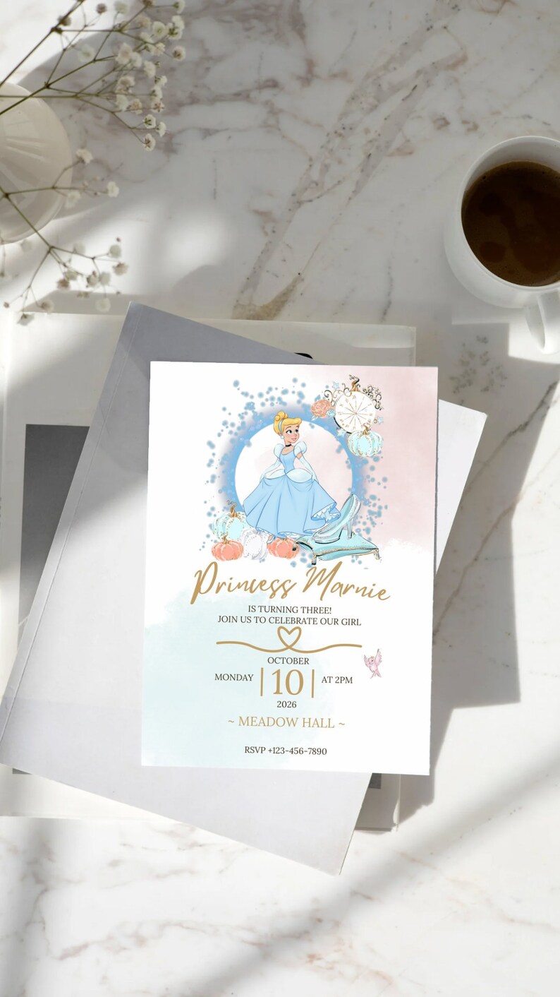 Editable Cinderella Birthday Invitation Template, Disney Princess ...