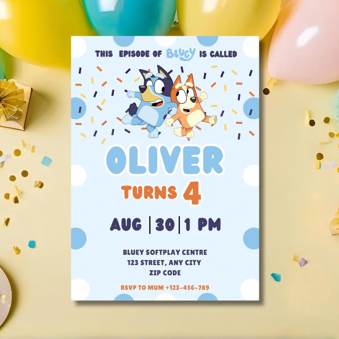 Editable Bluey Birthday Invitation Template, Printable Party Invite ...