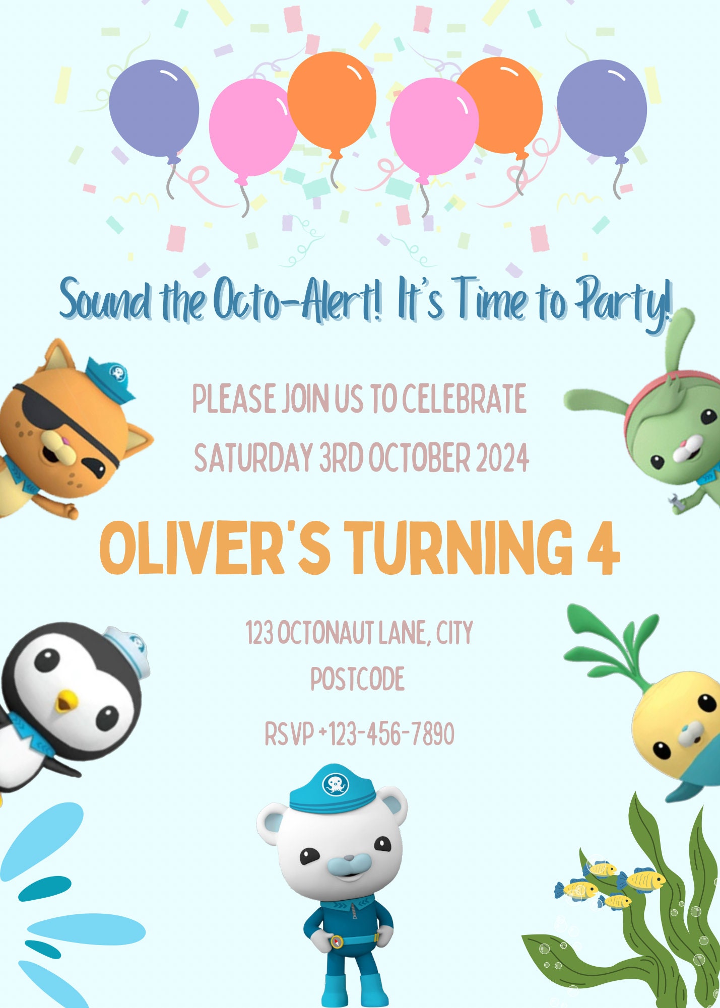 Editable Octonauts Electronic Invitation Template, Octonauts Birthday ...