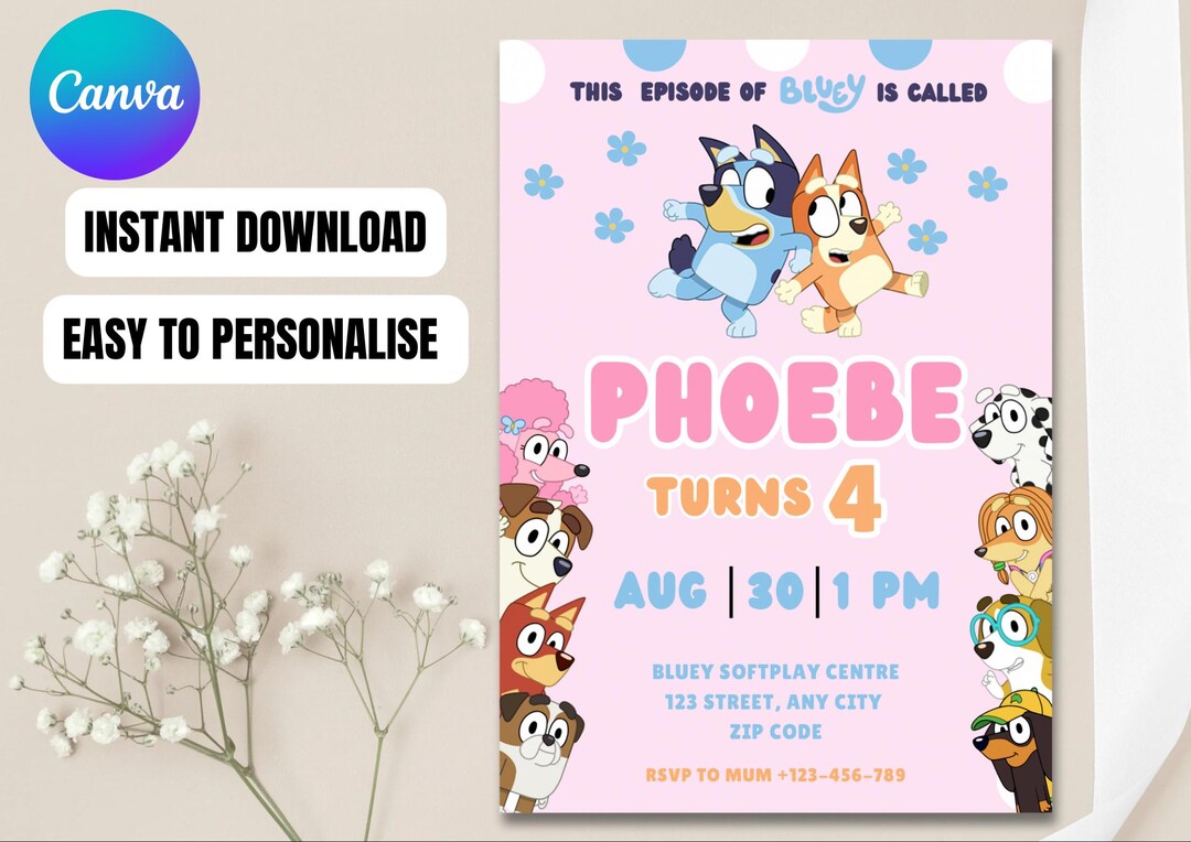 Editable Bluey Birthday Invitation Template | Printable Party Invite ...