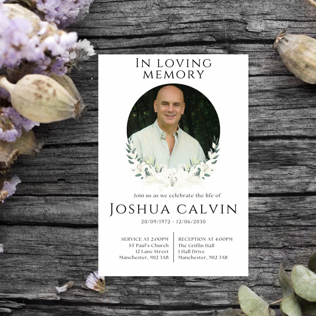Funeral Service Invitation, Celebration of Life, Electronic Invite ...