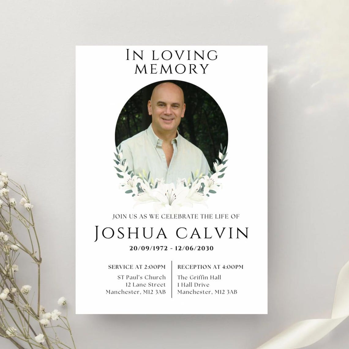 Funeral Service Invitation, Celebration of Life, Electronic Invite ...