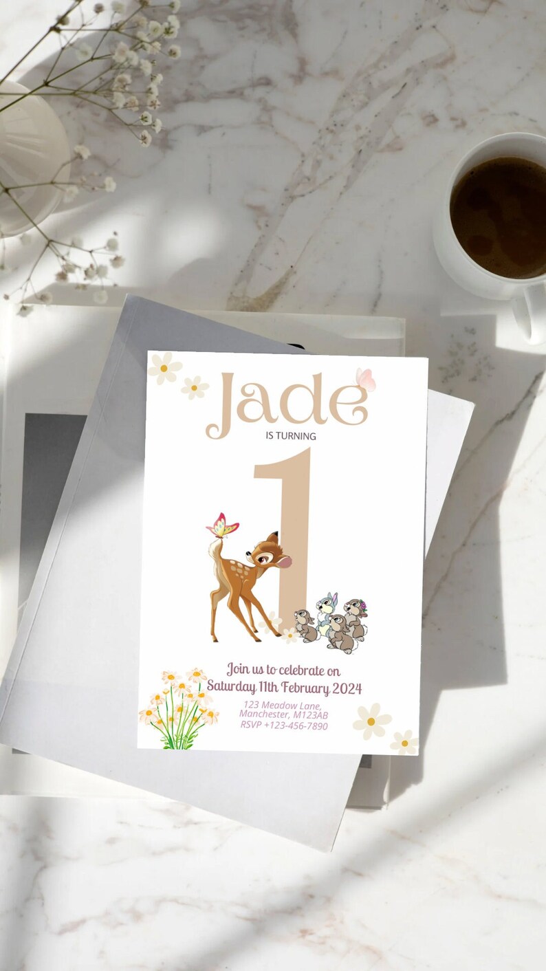 Bambi 1st Birthday Invitation Template. Bambi and Friends Birthday ...