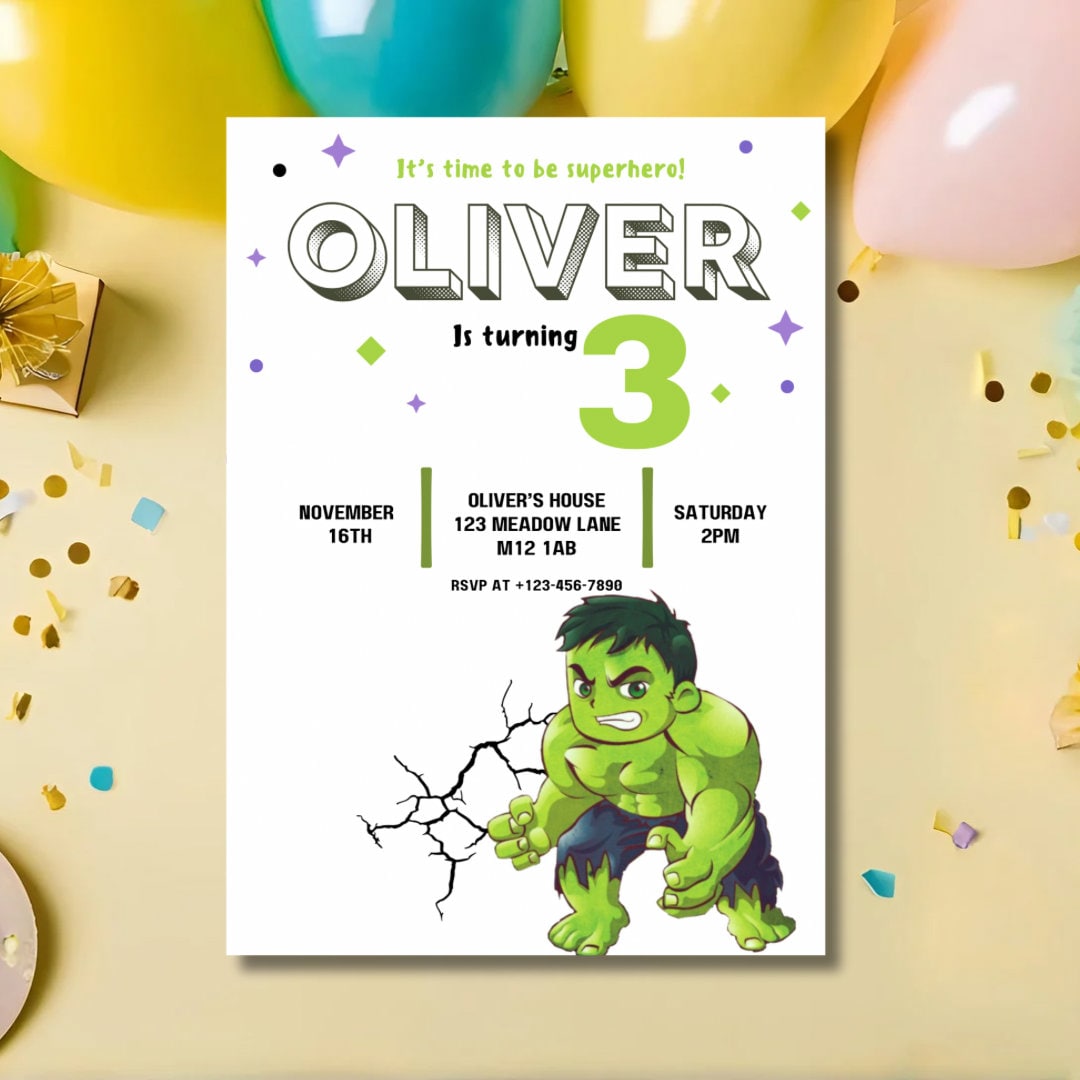 Editable Hulk Birthday Invitation Template, Marvel Hulk, Printable ...
