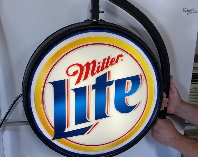 Miller Lite Beer Neon Lighted Sign Large With Steel Hanger- Vintage ...