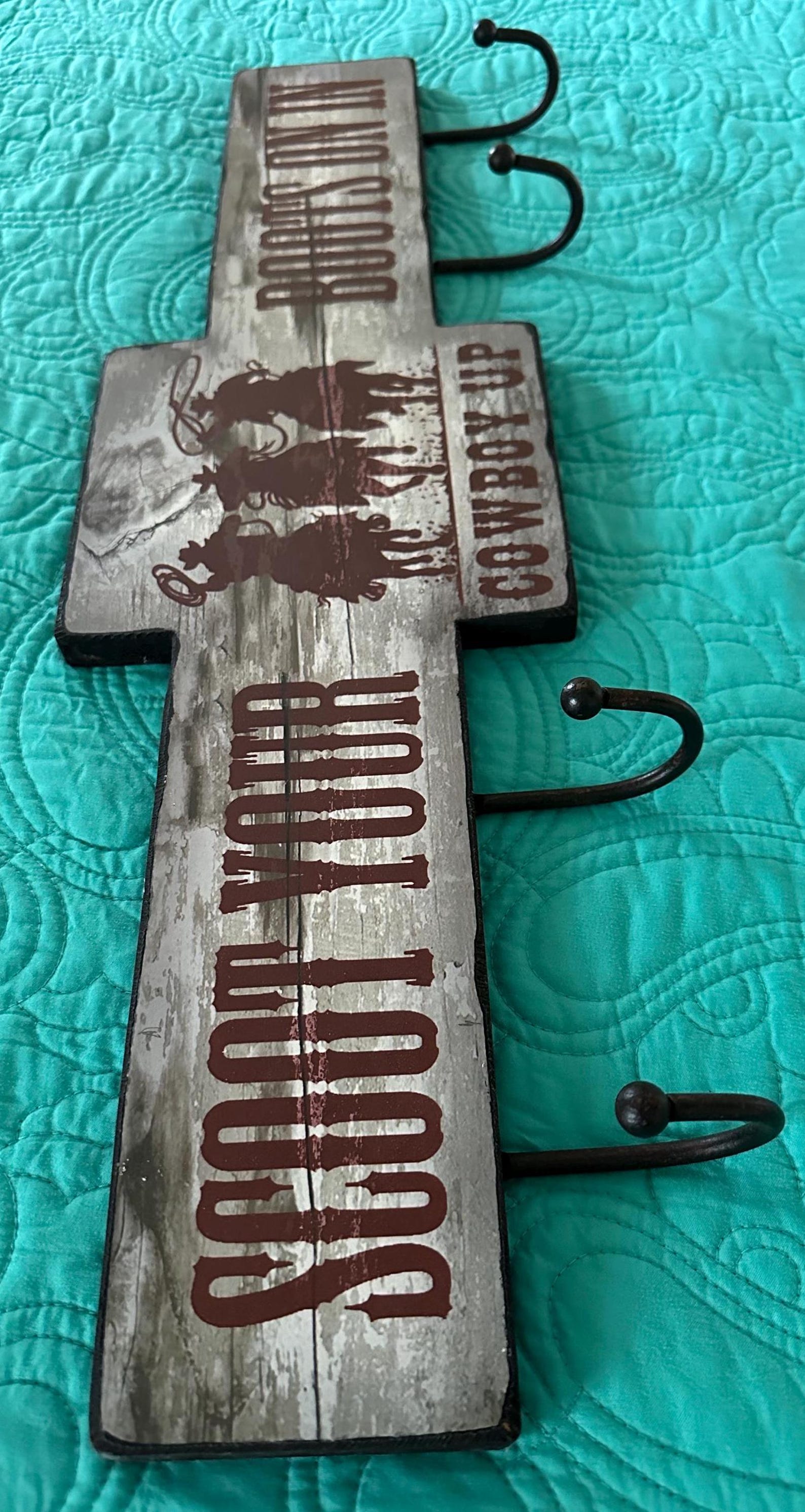 Cowboy up Sign With 3 Hooks Horses Scoot Your Boots Hang Your Cowboy ...