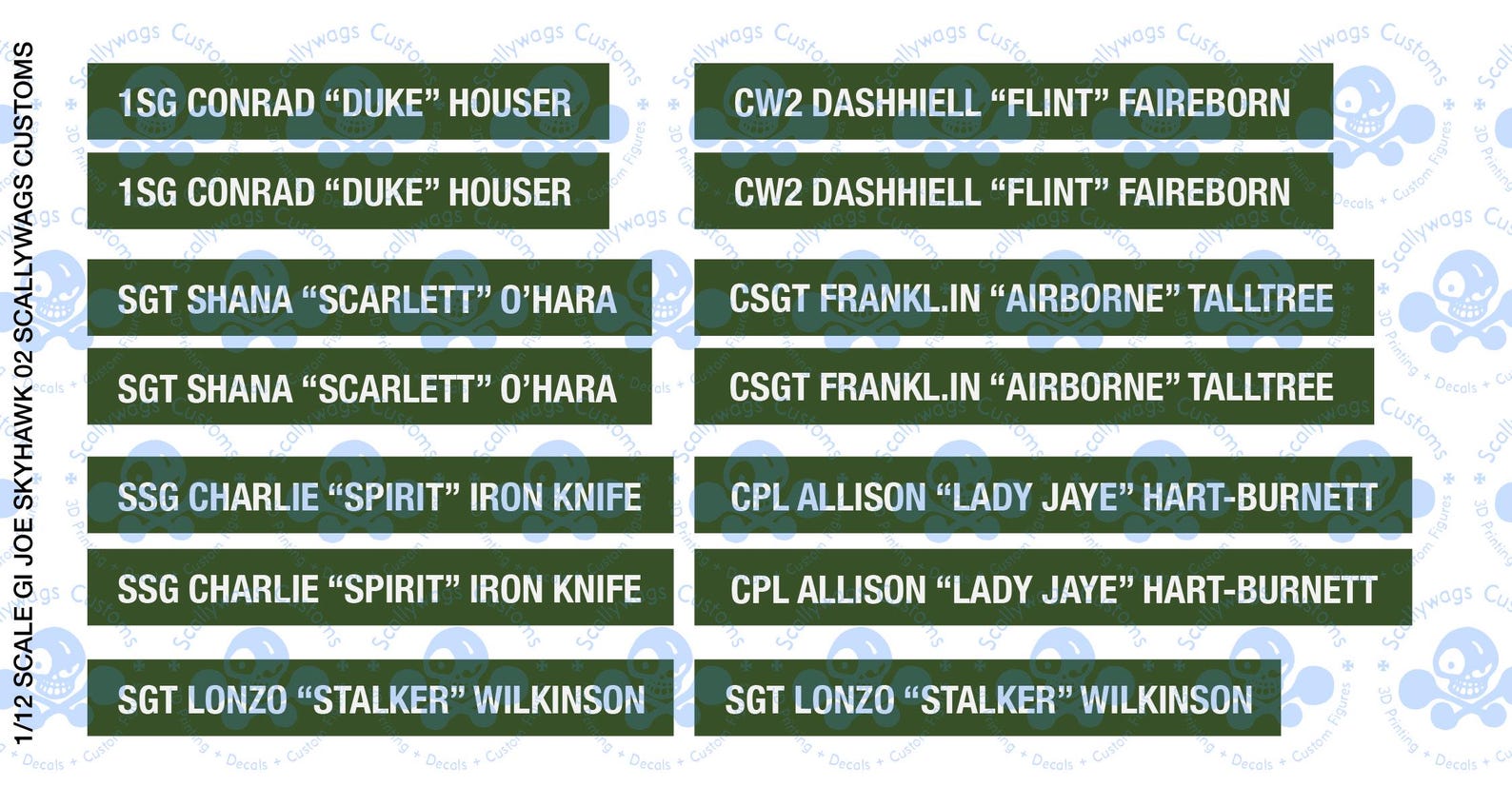1:12 Scale GI Joe Skyhawk Decals - Etsy