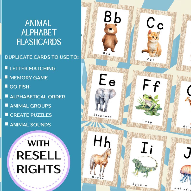 Animal Alphabet Flashcards: Printable Learning for Toddlers (PLR Resell ...