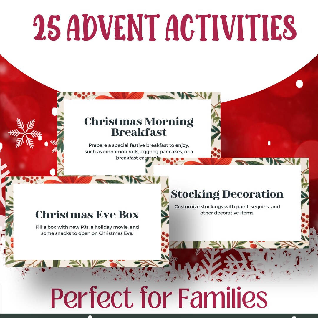 Christmas Advent Activity Cards, Family Fun, Kids Holiday Fun, Holiday ...