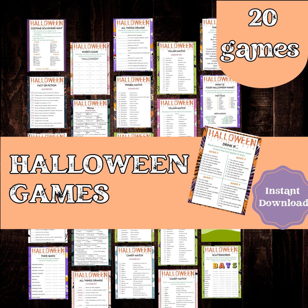 Halloween Printable Party Game Bundle Instant Download Activity for ...