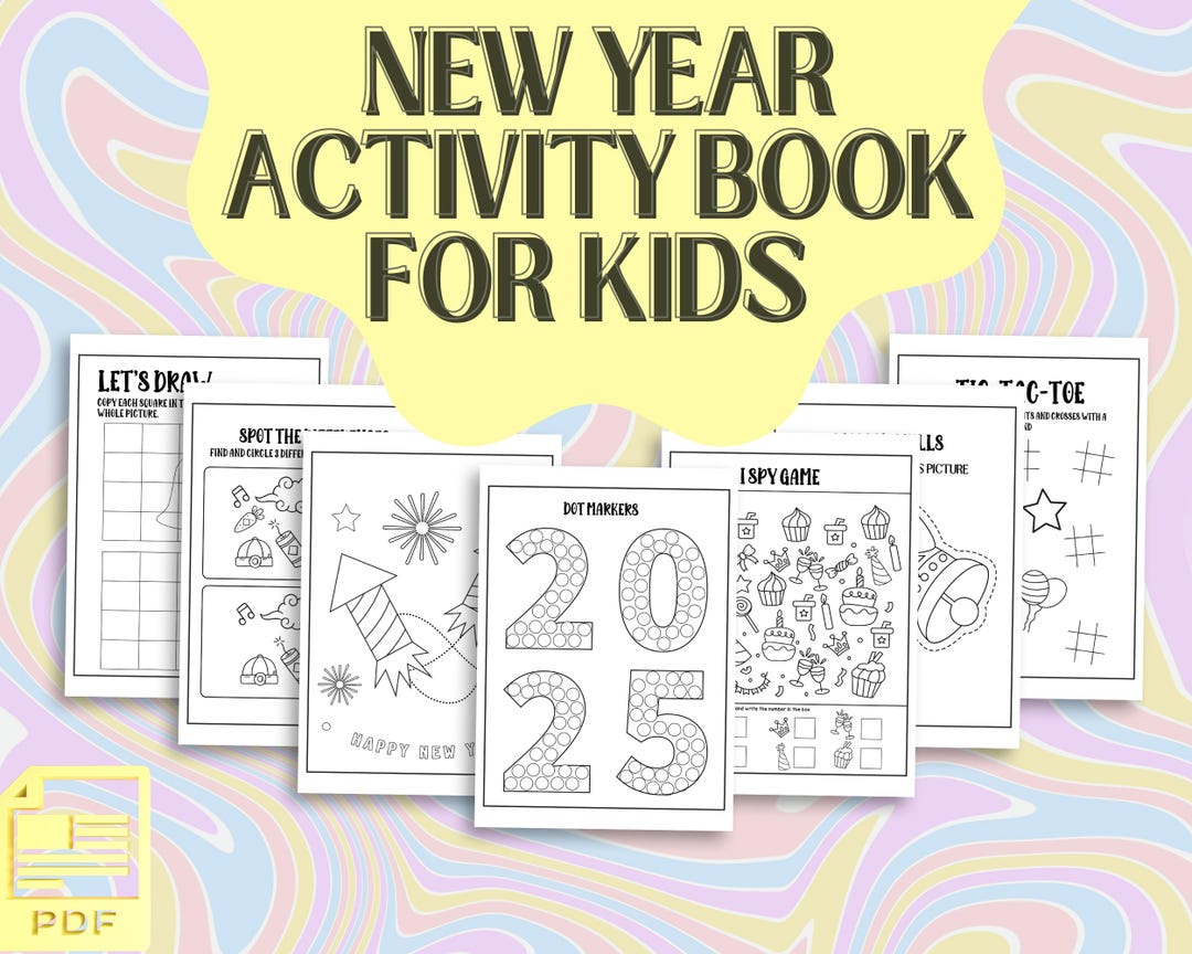 New Year Activity Book for Kids: Games & Coloring Pages (PDF) - Etsy