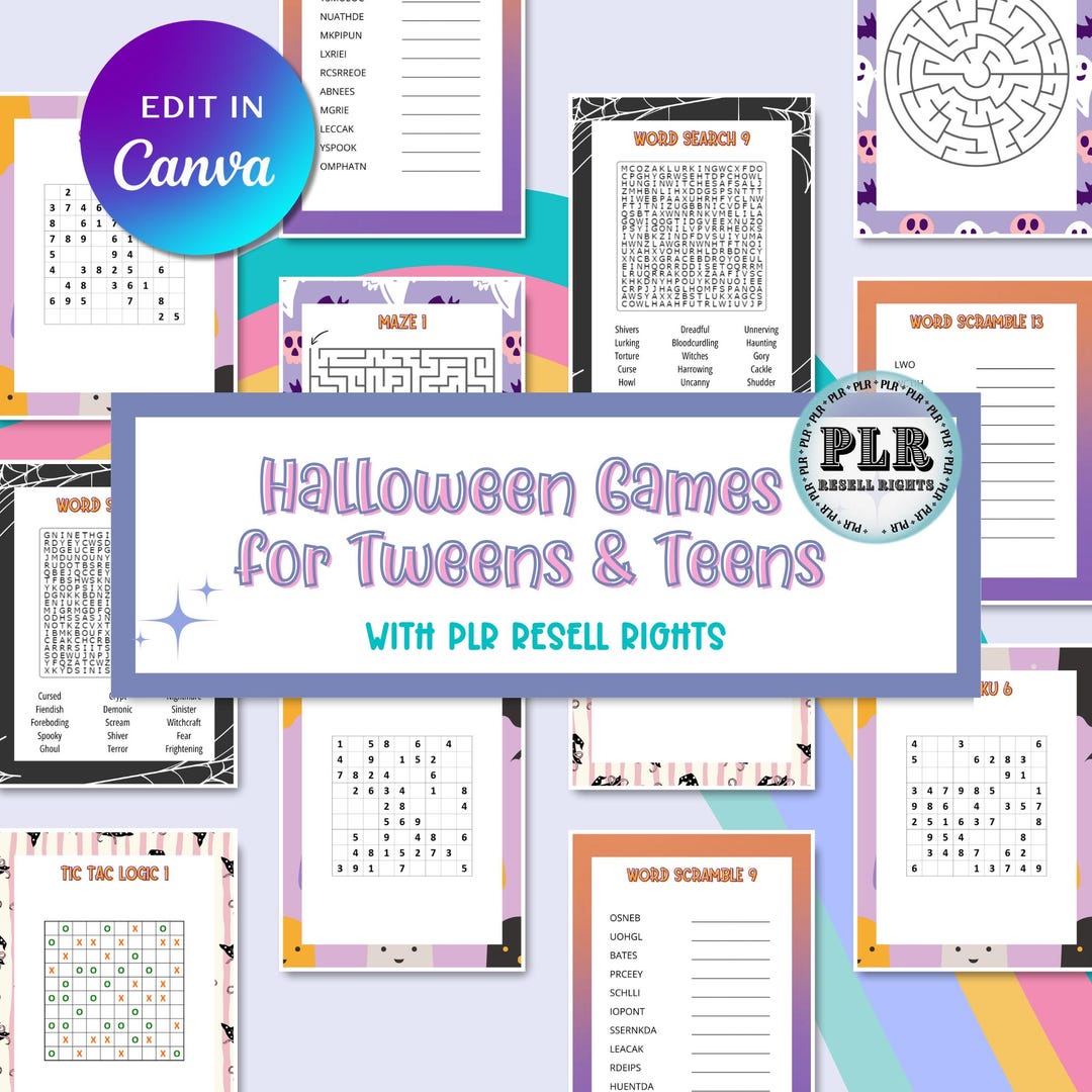 Halloween Brain Games for Tweens & Teens | Printable Puzzles + PLR ...