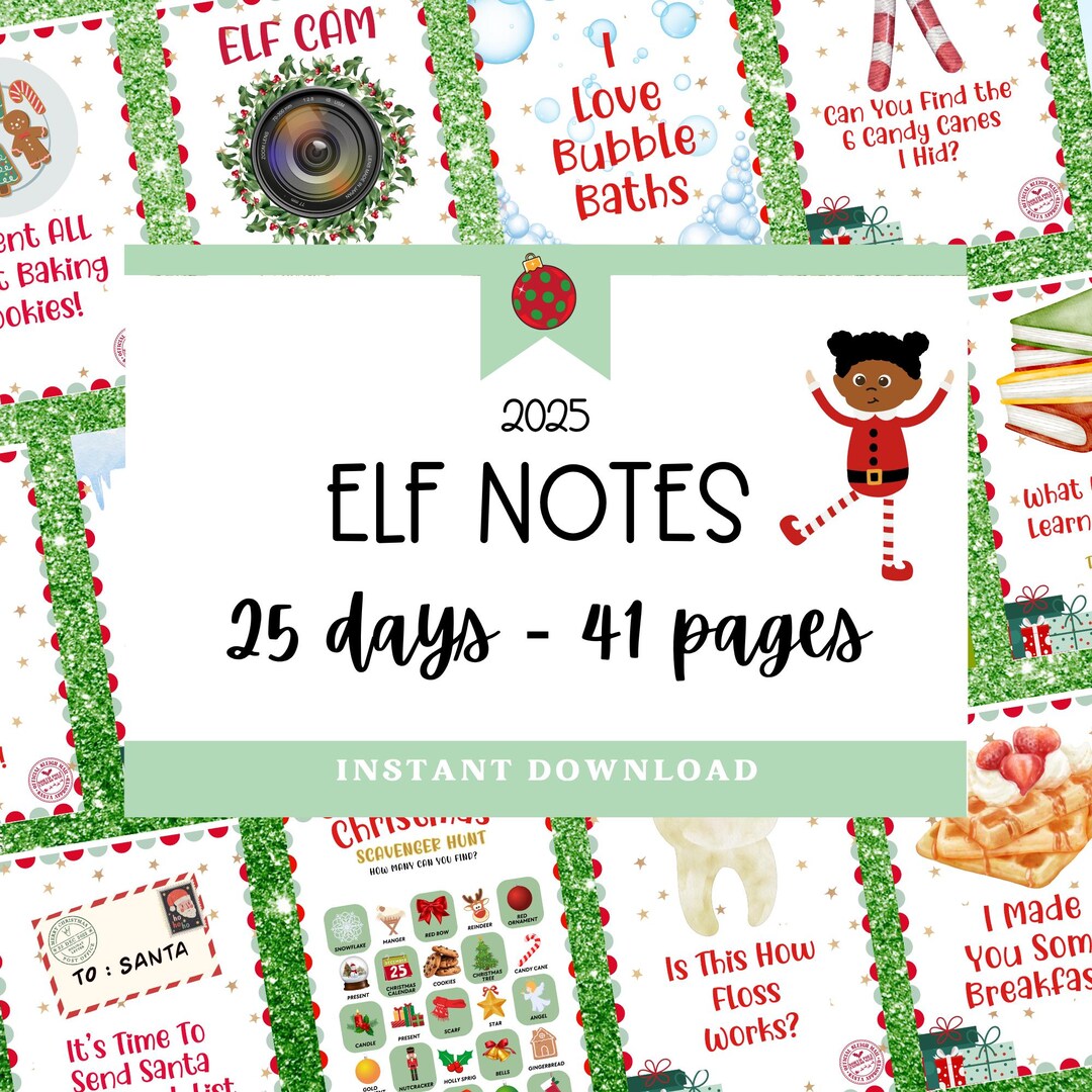 Christmas Elf 2025 Note Cards, Printable PDF, Elves Santa Christmas ...