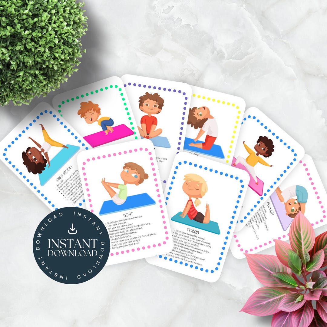 Kids Yoga Poses Flashcards With Instructions, Kids Movement Activity ...