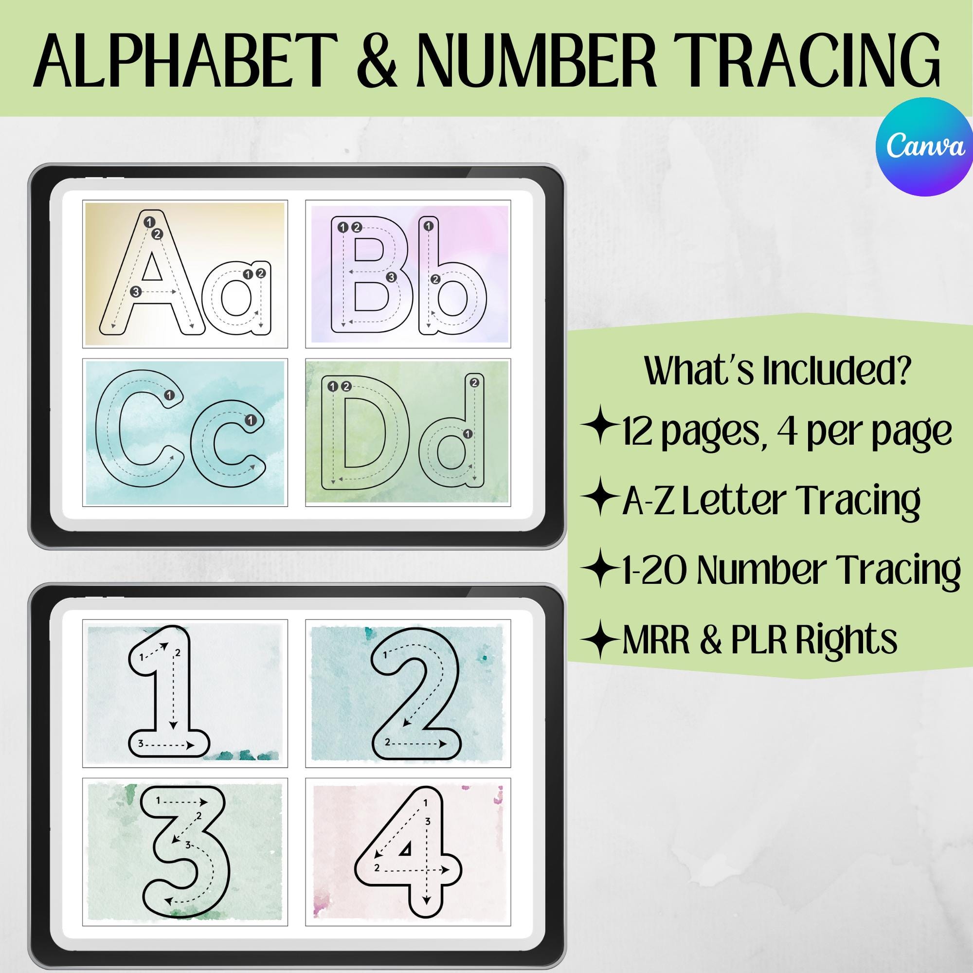 Alphabet Number Tracing Flashcards: Homeschool Printable (PLR MRR) - Etsy