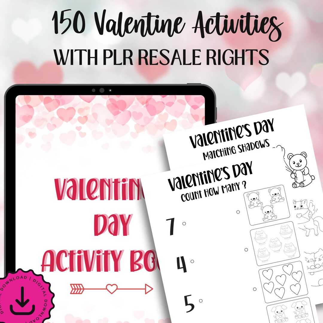 150 PLR Valentine Printable Early Learning Activity Workbook for 3-5 ...