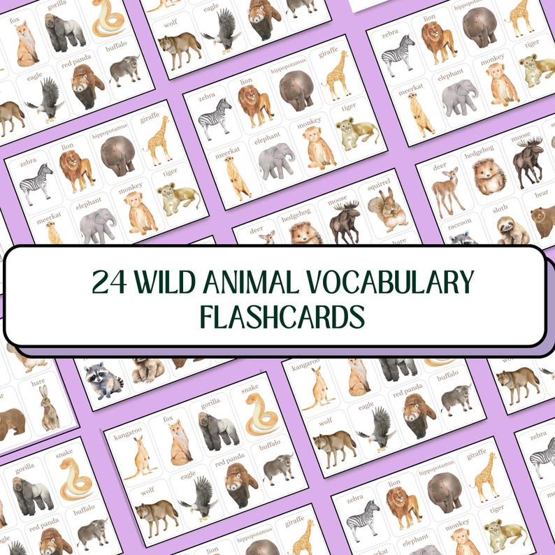 PLR Wild Animals Vocabulary Flashcards With MRR and Commercial Use - Etsy