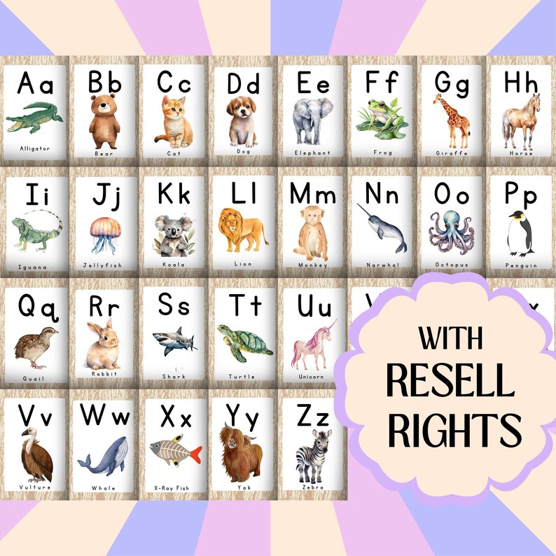 Animal Alphabet Flashcards: Printable Learning for Toddlers (PLR Resell ...