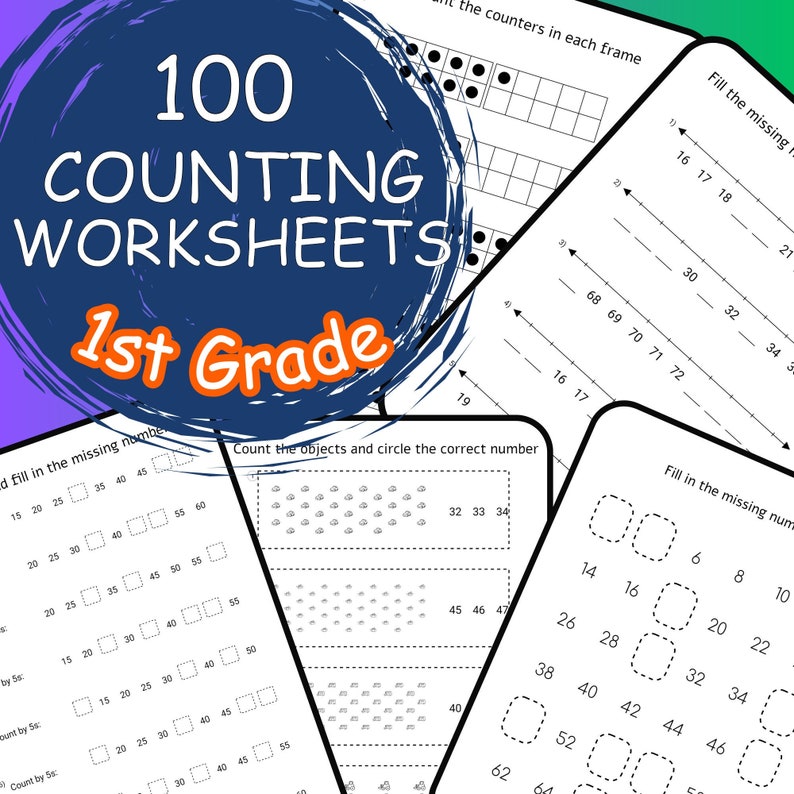100 X Printable Counting Worksheets to Practice 1st Grade Math Skills ...