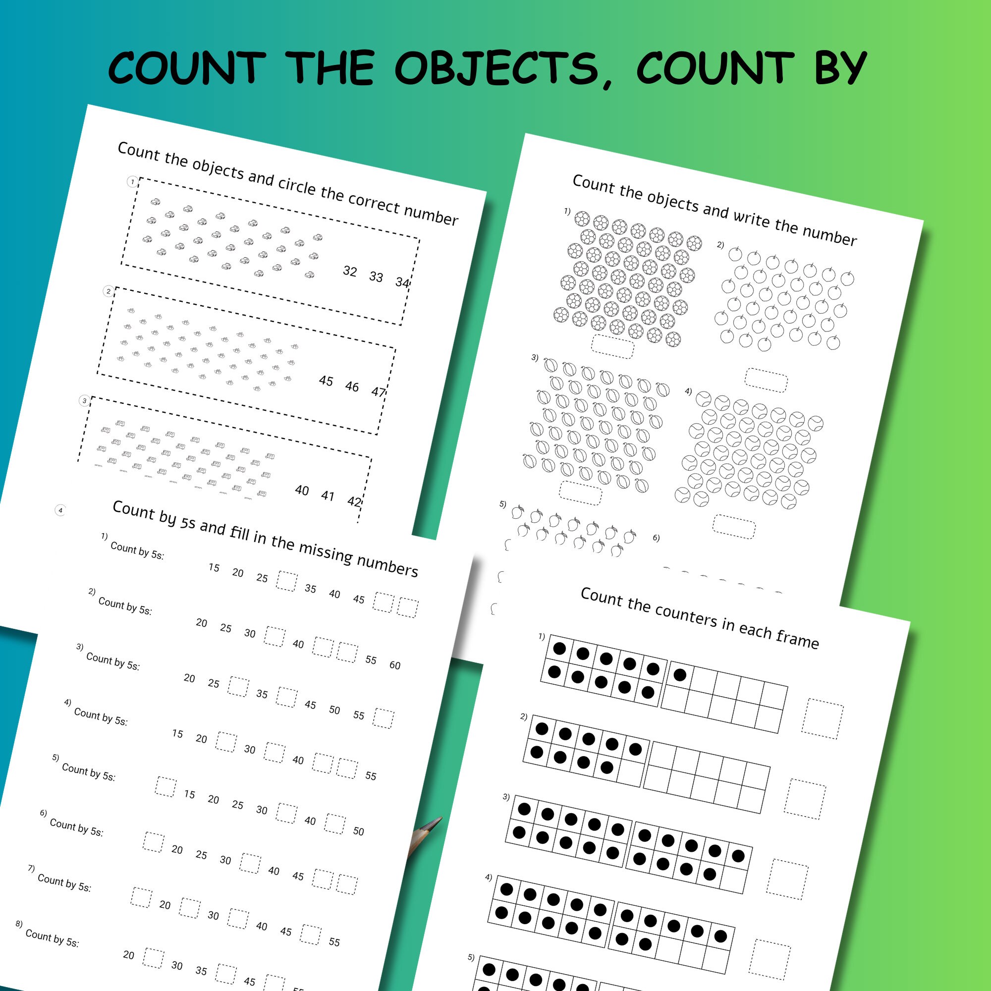 100 X Printable Counting Worksheets to Practice 1st Grade Math Skills ...