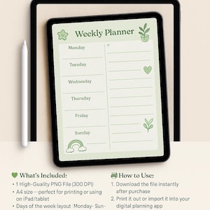 Green Aesthetic Weekly Planner | Printable PDF Download | Digital ...