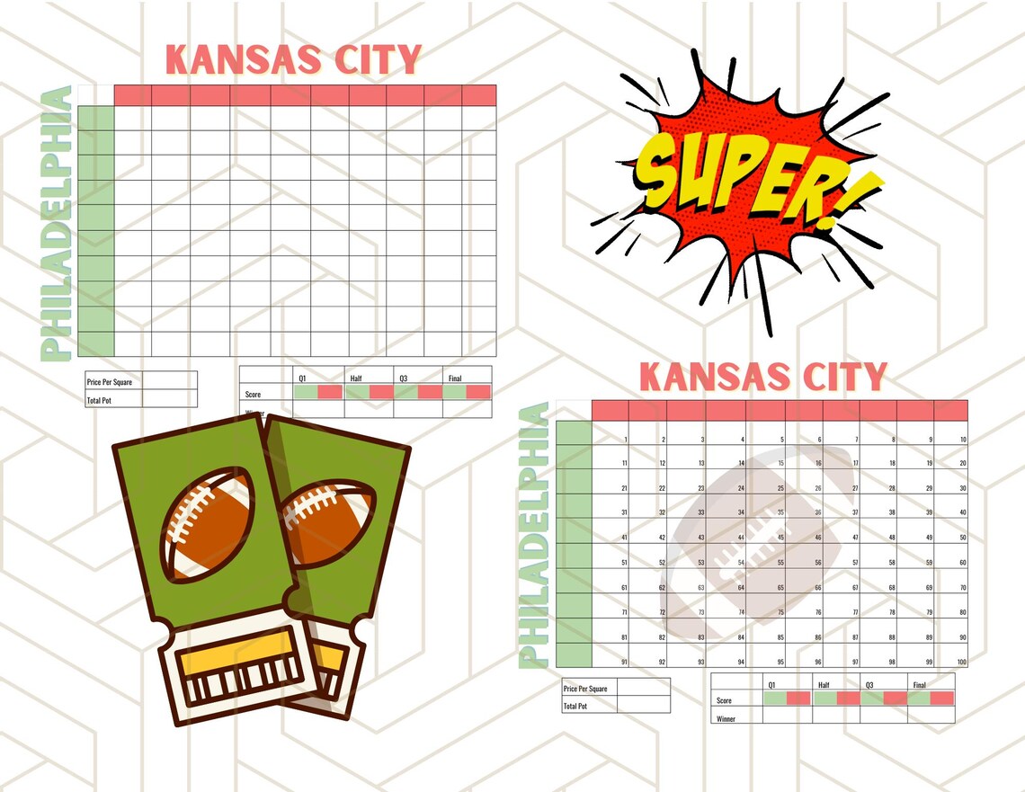 Football Super Bowl Square Game 2025, Super Bowl Boxes, Football ...