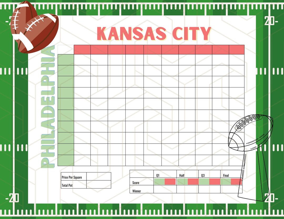 Football Super Bowl Square Game 2025, Super Bowl Boxes, Football ...
