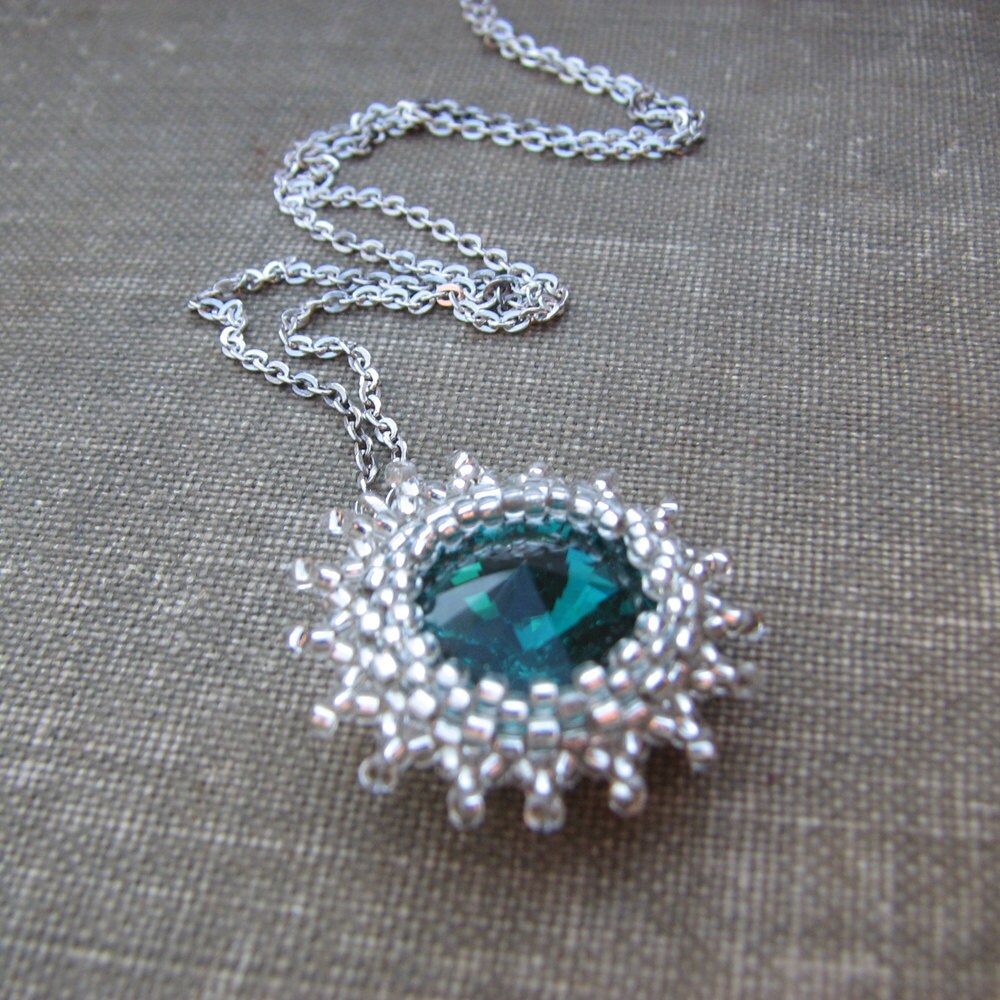Emerald Green Crystal Necklace Sterling Silver Chain Beaded - Etsy