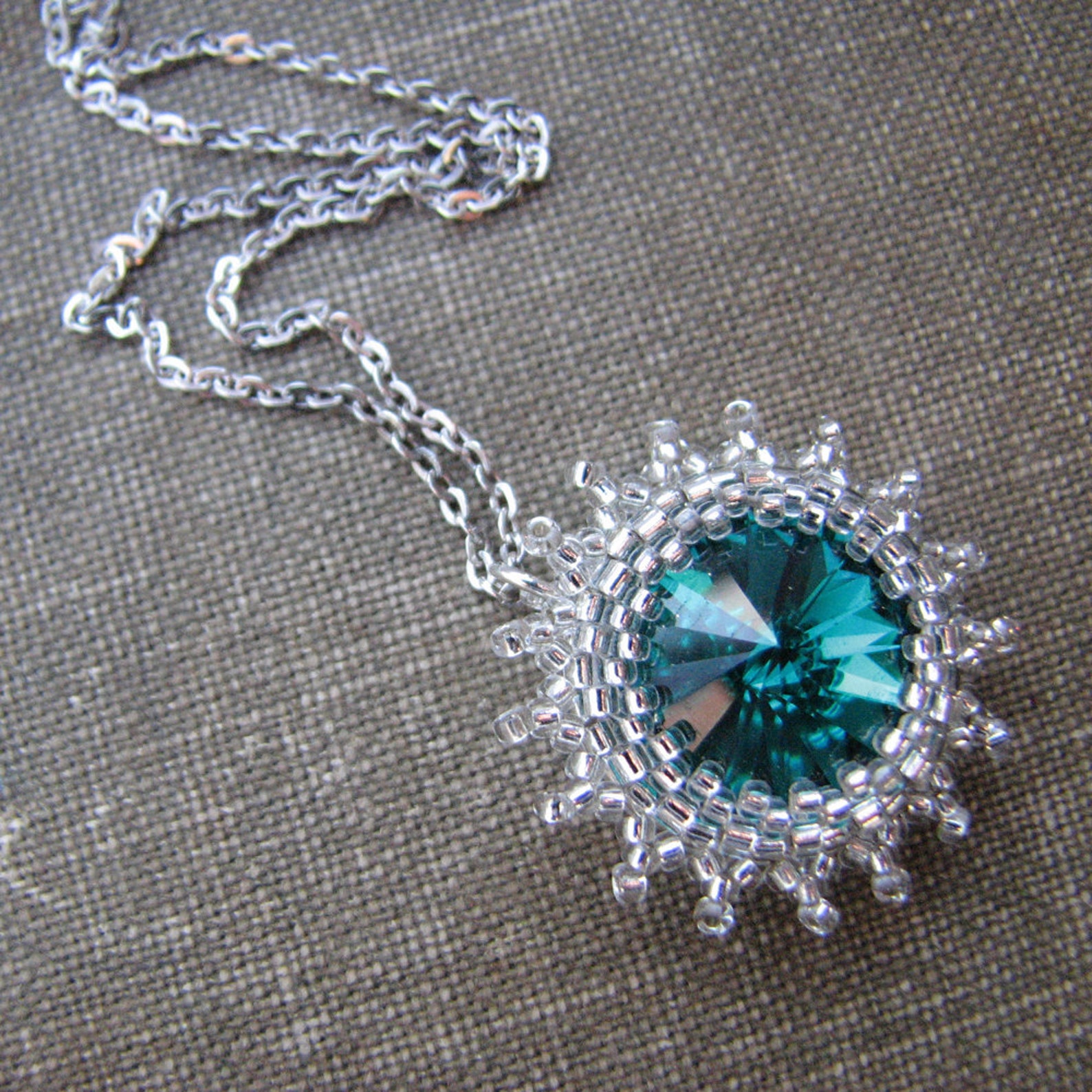 Emerald Green Crystal Necklace Sterling Silver Chain Beaded - Etsy