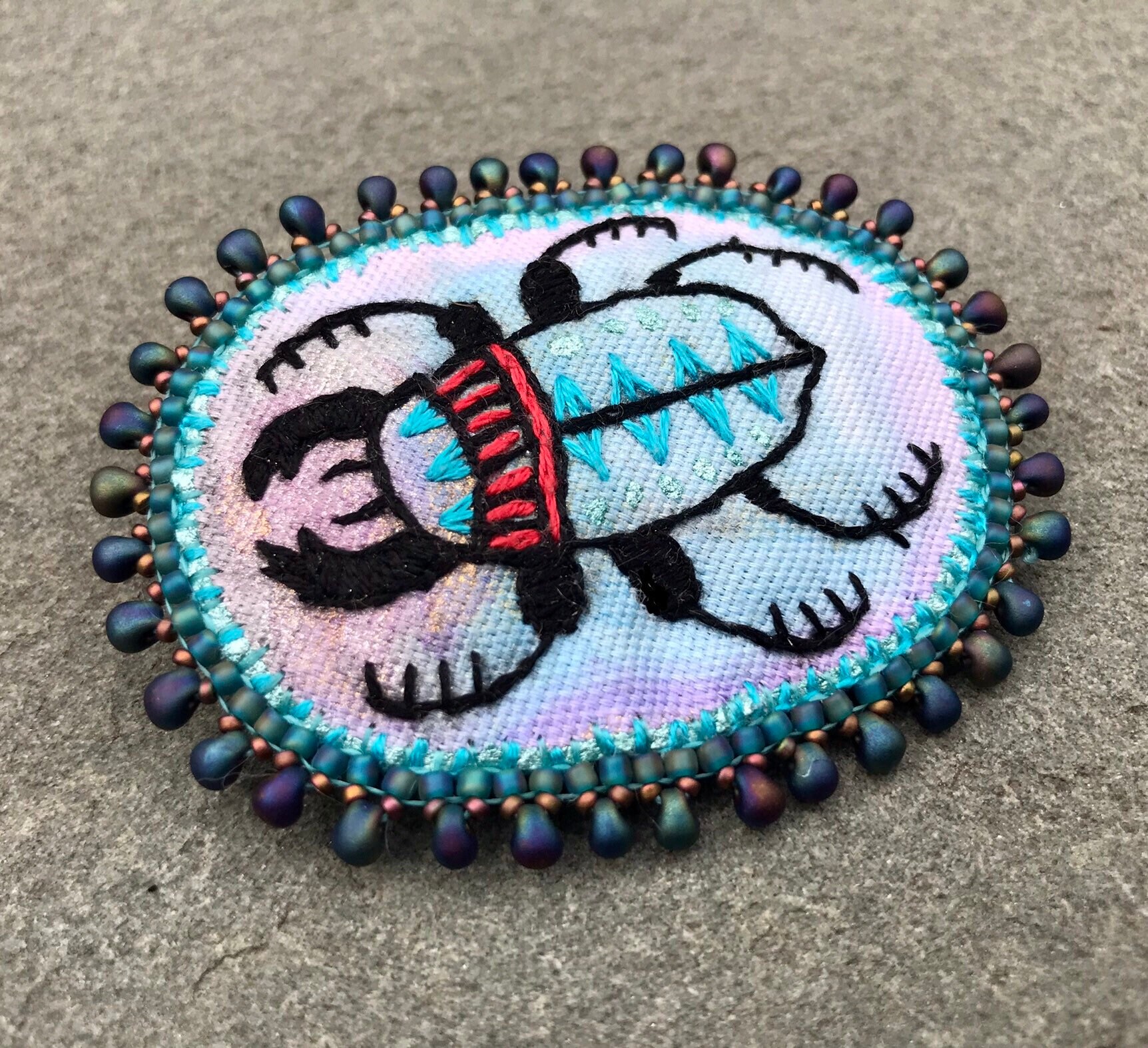 Embroidered Stag Beetle Pin, Fiber Art Brooch - Etsy