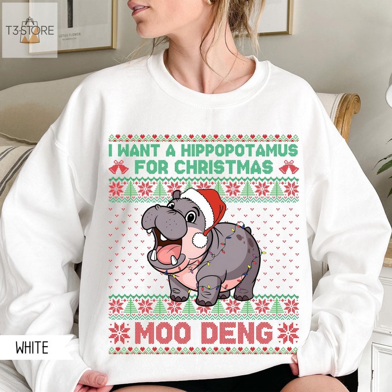 Christmas Moo Deng Shirt, I Want A Hippopotamus for Christmas ...