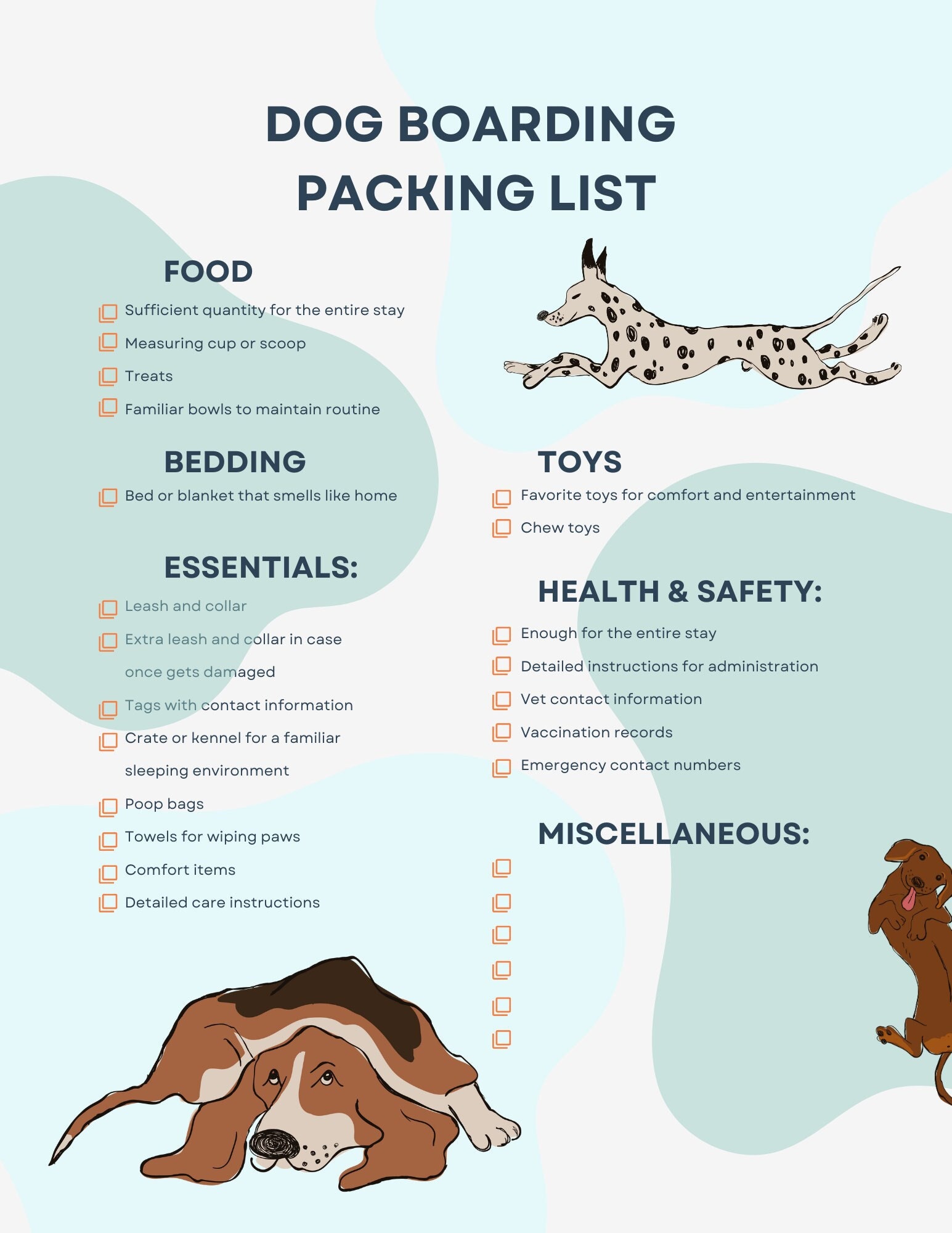 Pet Boarding Packing Checklist Dog Travel Pet Vacation Dog Packing ...