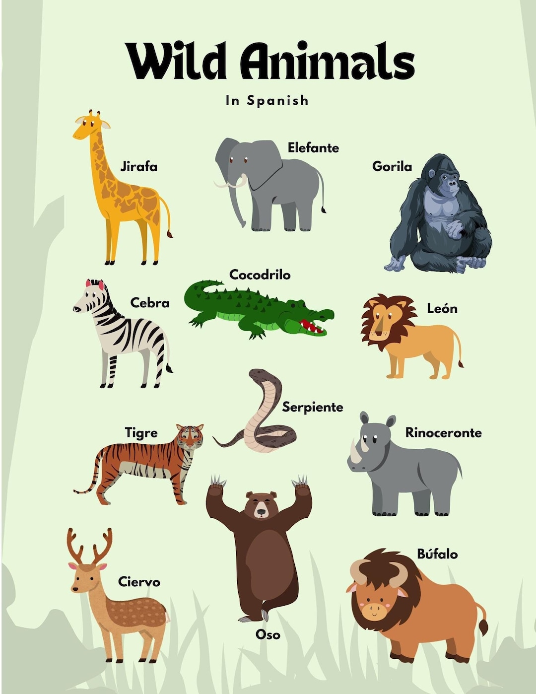 Spanish Wild Animals Learning & Writing Practice PDF Bilingual ...