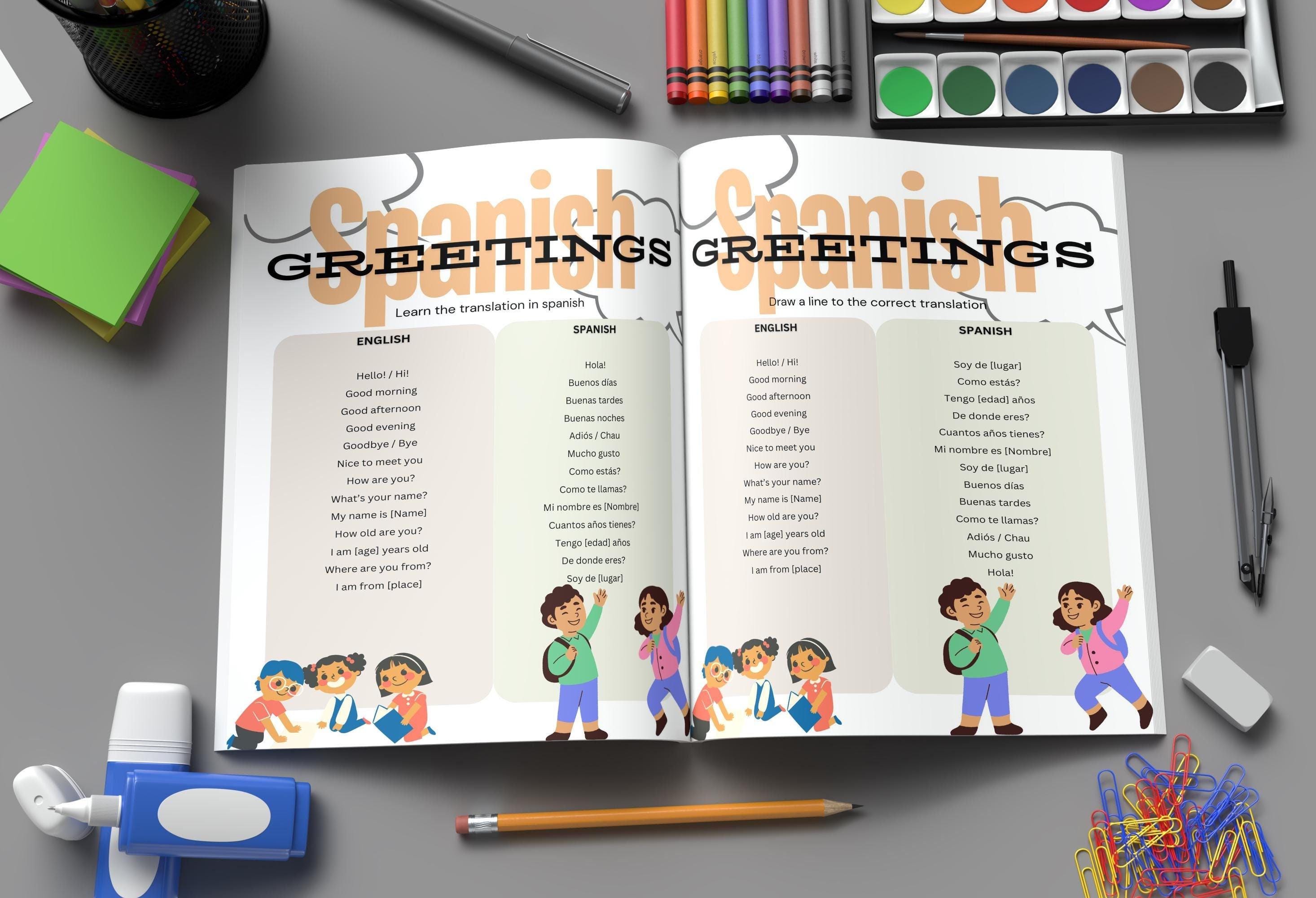 Spanish Greetings Learning & Matching PDF Bilingual Educational ...