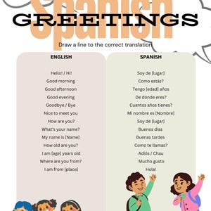Spanish Greetings Learning & Matching PDF Bilingual Educational ...