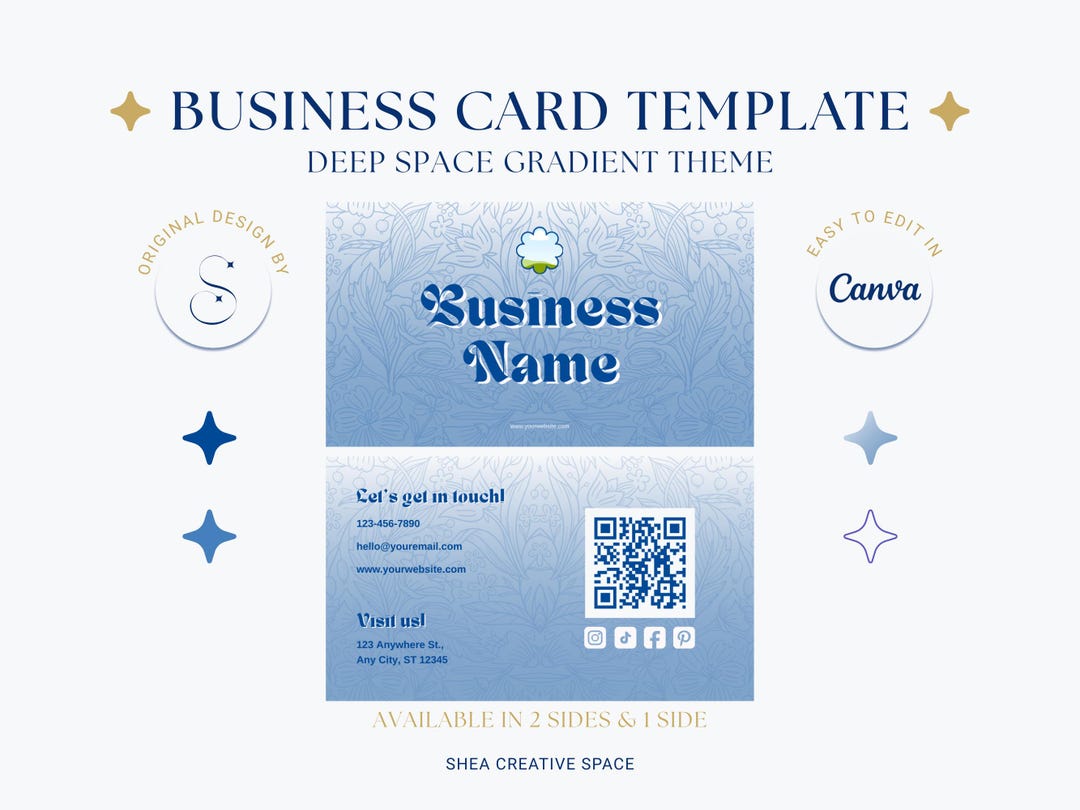 Blue Floral US Business Card Design Template - Available in One Side ...