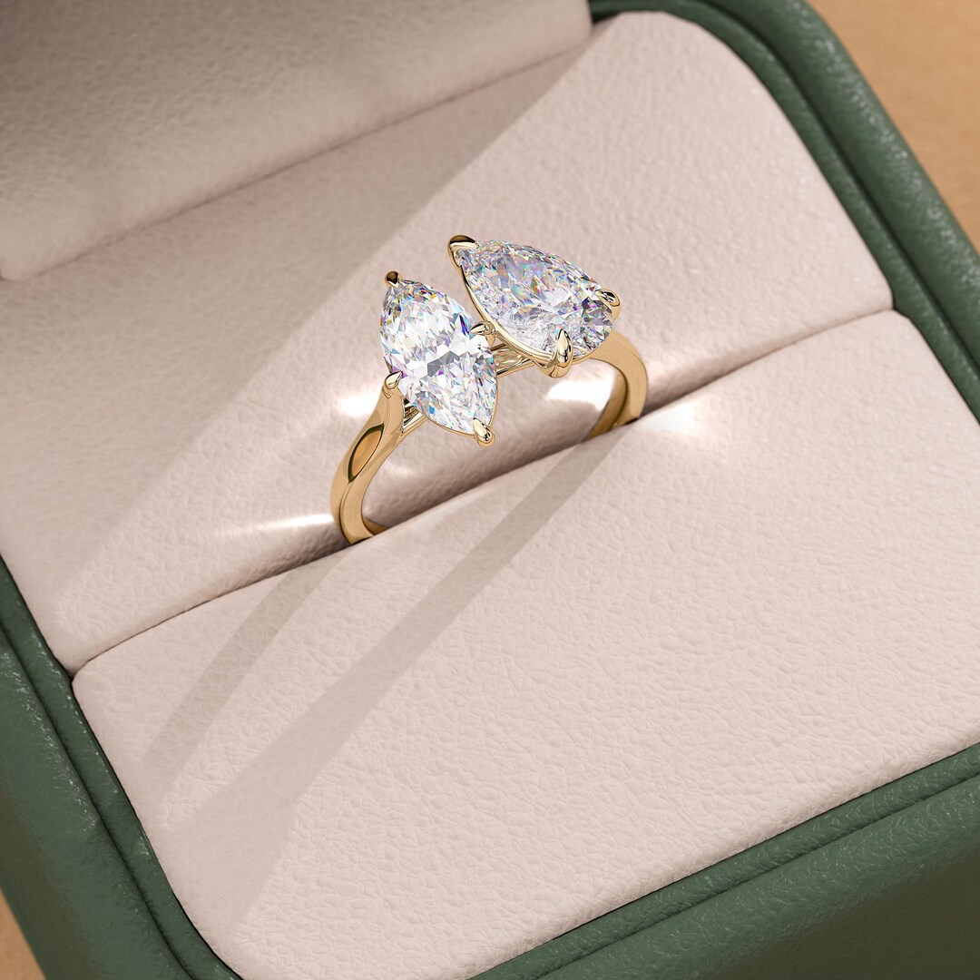 Toi Et Moi Lab Diamond Engagement Ring: 14K Gold Pear & Marquise - Etsy