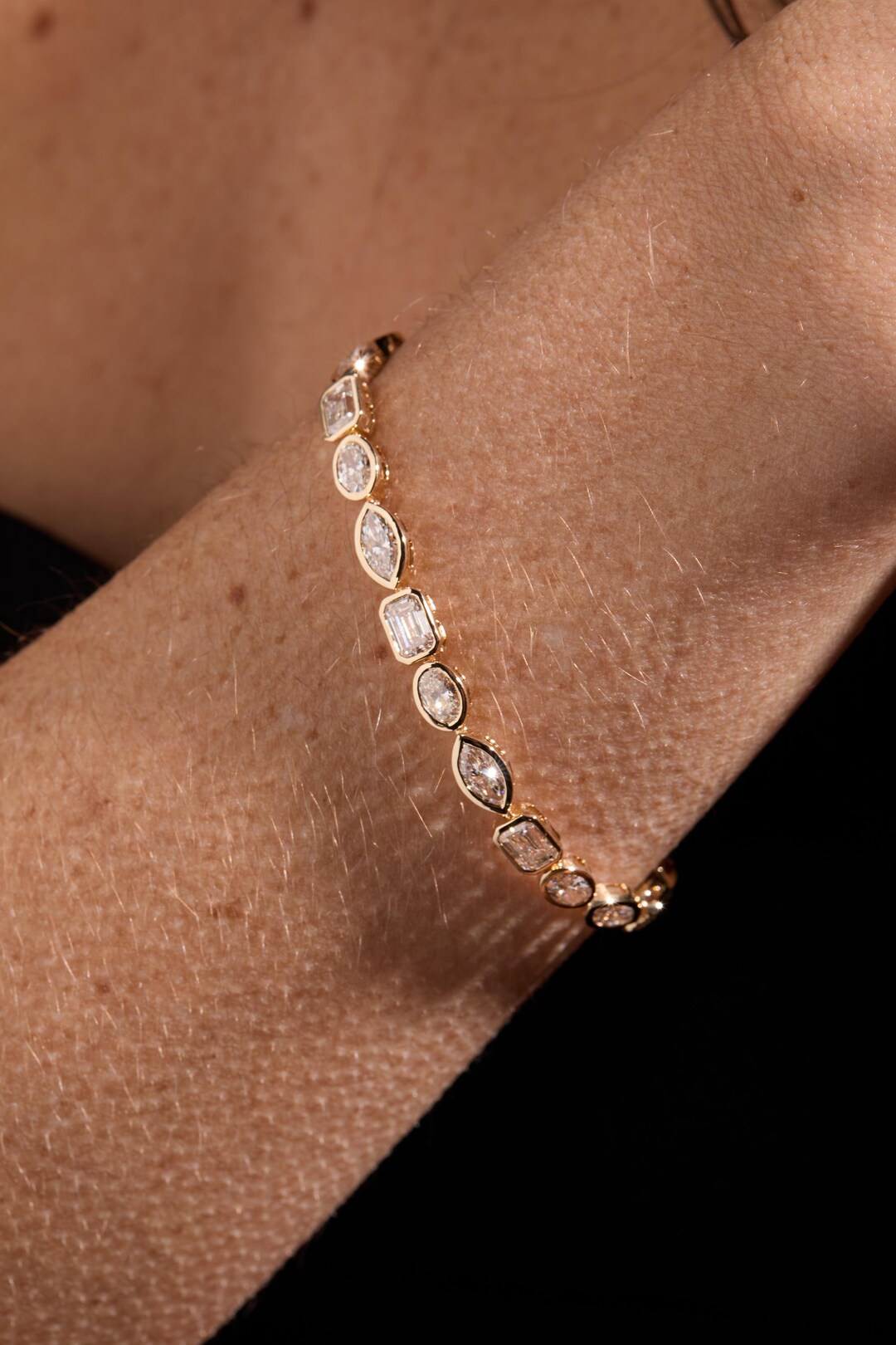11 Carat Bezel Set Lab Grown Diamond Bracelet, Multi Stone Bracelets ...